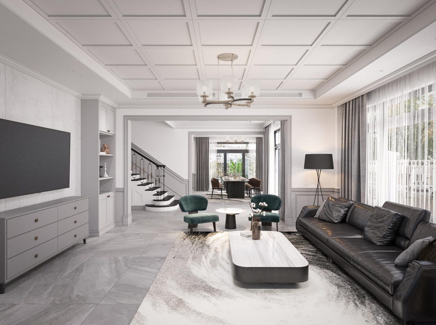 12525. Free 3D Living Room- Kitchen Interior Model Download
